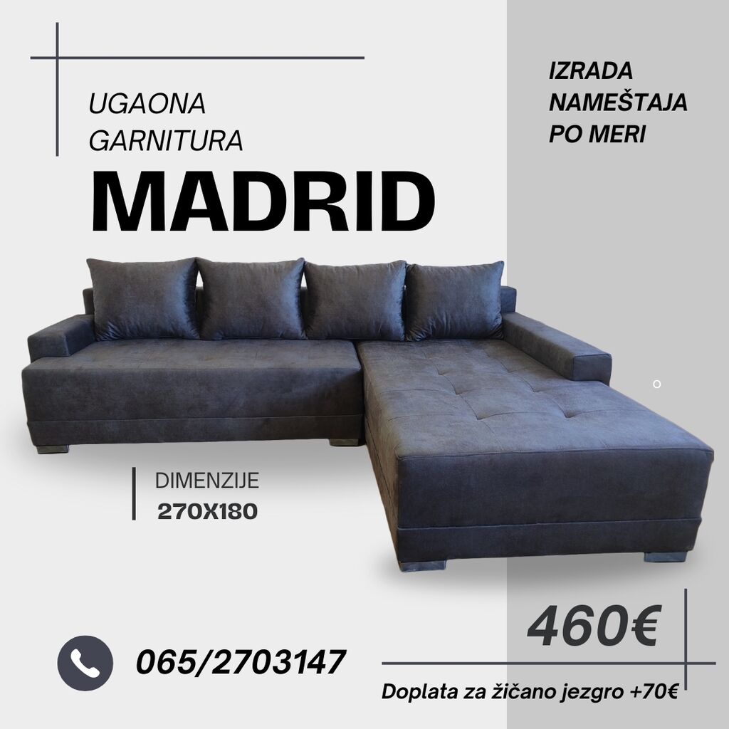 Ugaona garnitura "Madrid" Krajnjih dimenzija 270x180 Dvosed se izvlaci