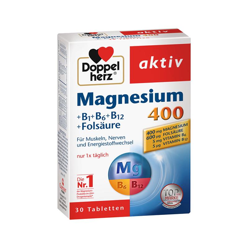 Doppelherz Aktiv Magnezijum 400 + B1+ B6 + B12 + folna kiselina 30 tableta