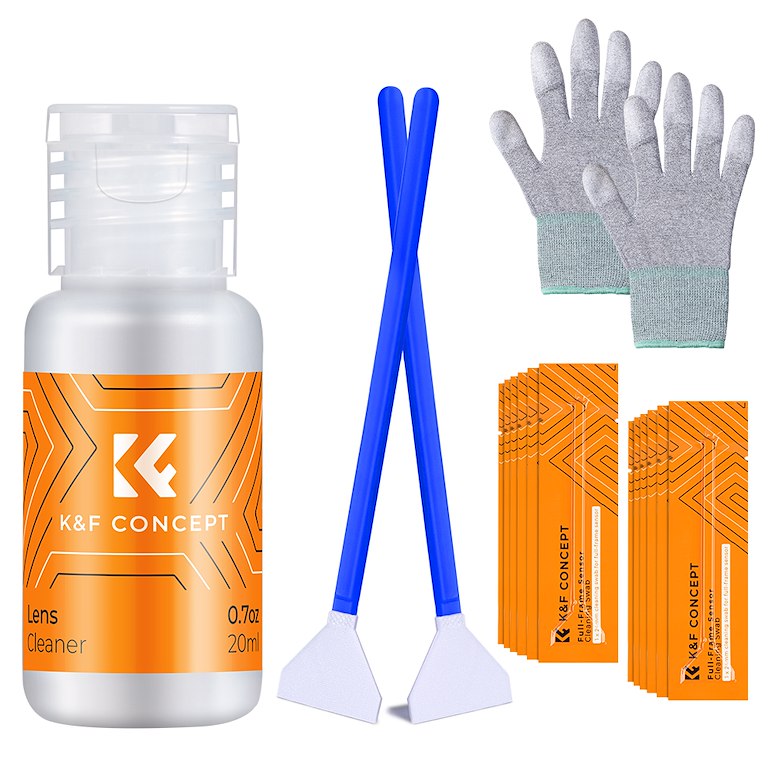 K&F Concept set za čišćenje Ful-frame senzora (16 štapica, tečnost, rukavice) SKU.1599