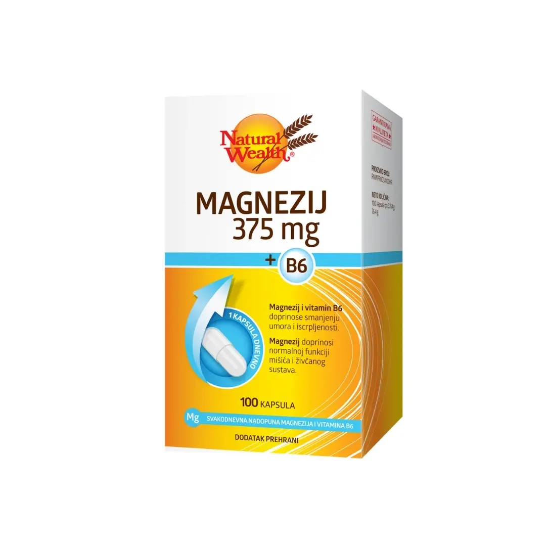 NATURAL WEALTH Magnezijum 375mg i B6, 100 kapsula