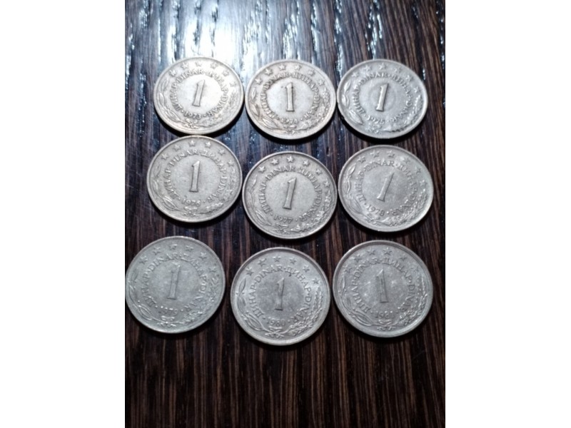 Jugoslavija lot 1 dinar, sve različite.