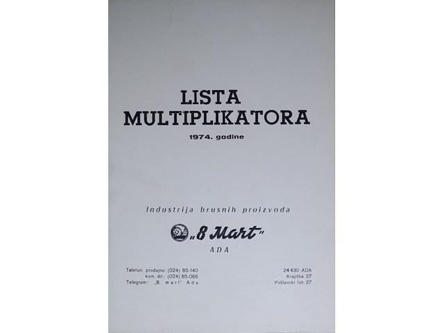 Lista Multiplikatora `8 MART` Ada Jugoslavija