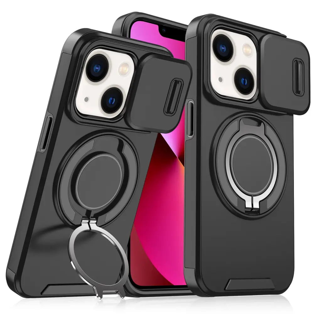 Maska za mobilni telefon iPhone 13 CAMSHIELD RING STAND, Crna