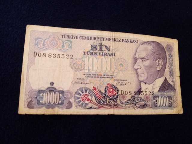 1000 lira,Turska,1986,fine.