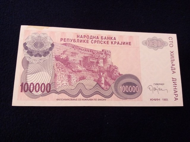 100000 dinara,Republika Srpska Krajina,1993,vf.