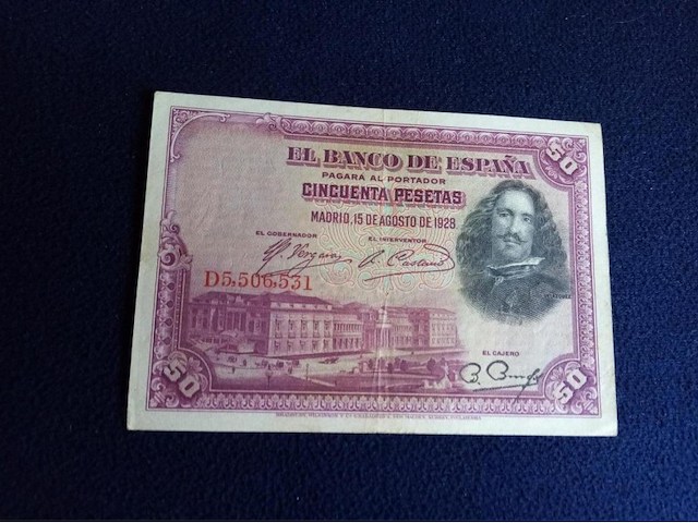 50 pesetas,Spanija,1928,vf.