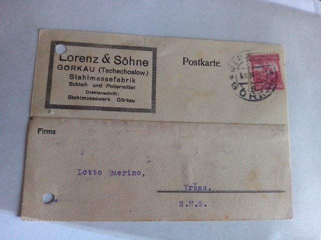 Lorenz &;Sohne Gorkau,komercijalna dopisnica,1930