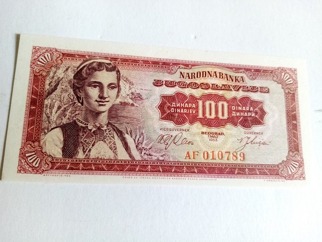 100 dinara,SFRJ,1963,unc.