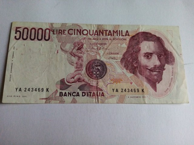 50000 lira,Italija,1987,f/vf.