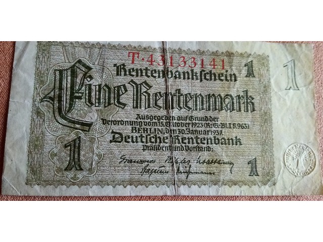 1 rentenmarka,Njemačka,1937,fine.