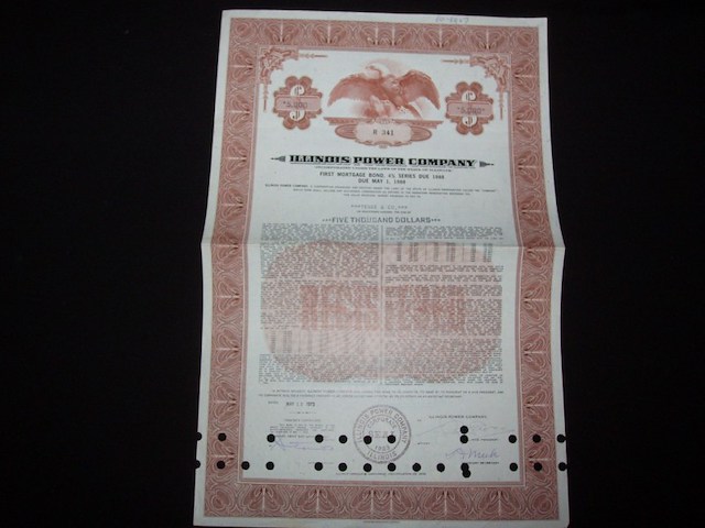 Illinois  Power Company,Obveznica na 5000 $,1973