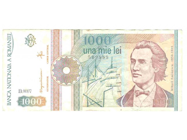 1000 lei,Rumunija,1991,vf.