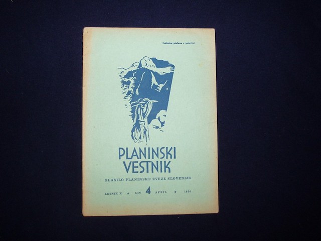 Planinski Vestnik,Glasilo PZS,1954,broj 4.