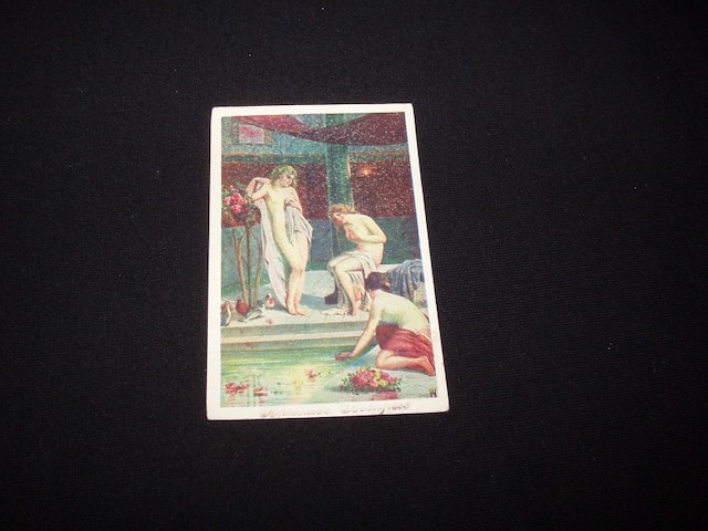 Devojke u kupatilu,color razglednica,cista,oko 1920.