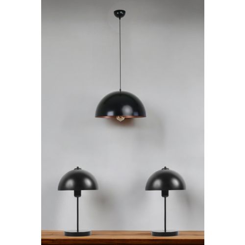 Büyük Retro Siyah Avize Abajur 3 Lü Set Black Chandelier & Table Lamp Set