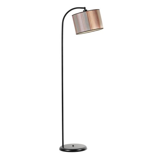 Azra Siyah Silindir Renkli Abajurlu Lambader Black Floor Lamp