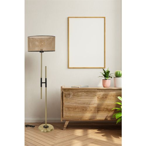 Felix Eskitme Lambader Silindir Rattan Abajurlu Wicker Floor Lamp