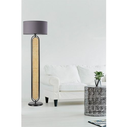 Belinda Siyah Silindir Koyu Gri Lambader Black Grey Floor Lamp