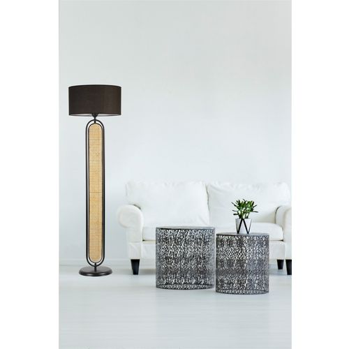 Belinda Siyah Silindir Siyah Lambader Rattan Black Floor Lamp