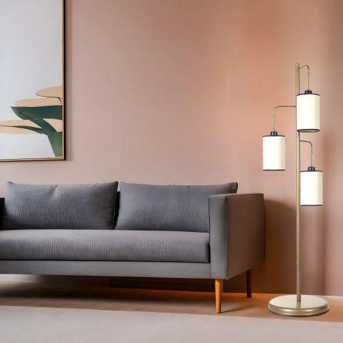 Jozef 3 Lü Eskitme Finli Krem Abajurlu Lambader White Gold Floor Lamp