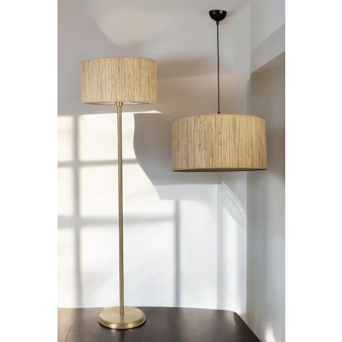 Bambu 010 Avize Lambader Eskitme 2 Li Set Beige Chandelier & Floor Lamp Set