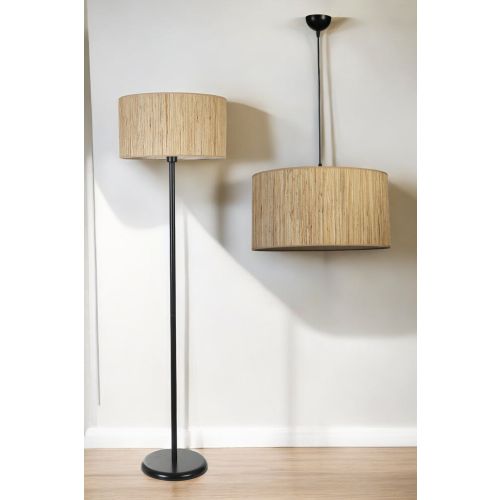 Bambu 010 Avize Lambader Siyah 2 Li Set Beige Black Chandelier & Floor Lamp Set