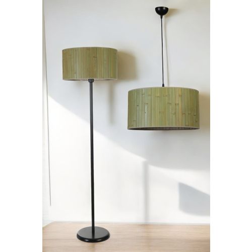 Bambu 03 Avize Lambader 2 Li Set Green Chandelier & Floor Lamp Set