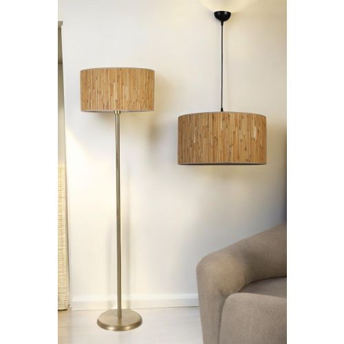 Bambu 07 Avize Lambader Eskitme 2 Li Set Beige Chandelier & Floor Lamp Set