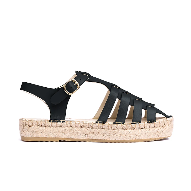 Espadrille leather sandals – Black Nappa leather