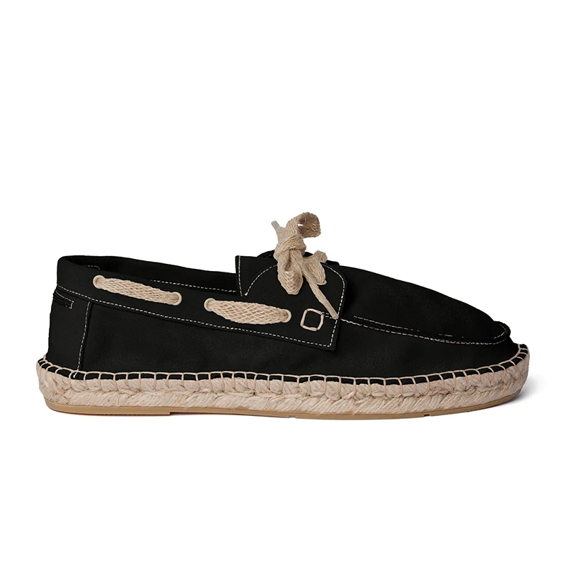 Men’s boat shoe espadrilles – Black suede leather