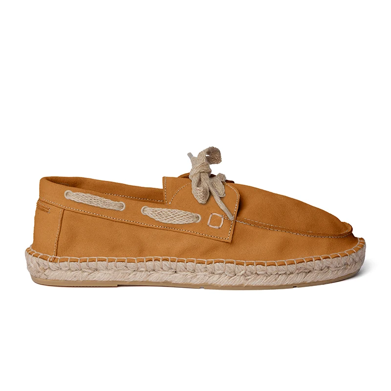 Men’s boat shoe espadrilles – Caramel suede leather