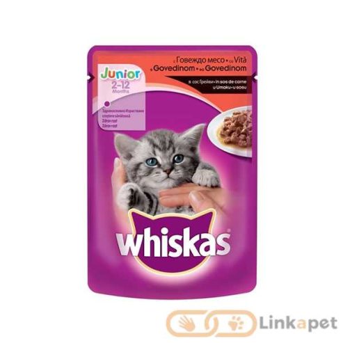 Whiskas: Kesica za mačiće s govedinom u želeu Junior, 100g