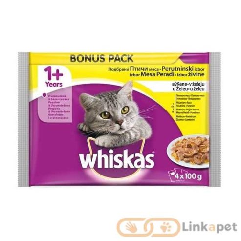 Whiskas: Multipack za mačke Adult Živina u želeu, 1+ godina, 4x100g