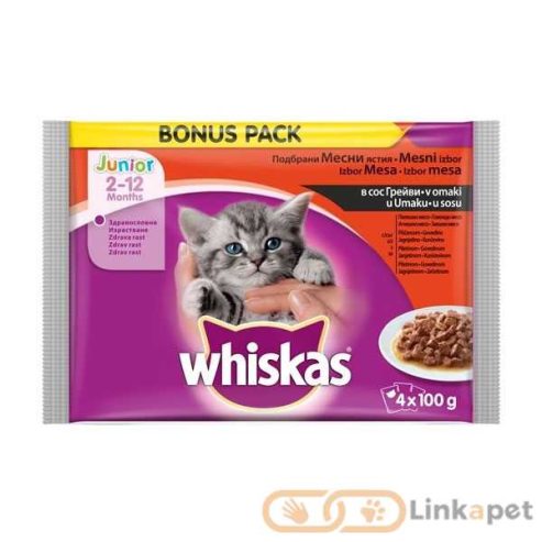 Whiskas: Multipack za mačiće JUNIOR Izbor Mesa u sosu, 2-12 meseci, 4x100g