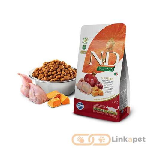 Farmina N&D Grain Free Pumpkin Neutered Quail & Pomegranate hrana za mačke, prepelica, bundeva i nar, za sterilisane mačke – 300gr