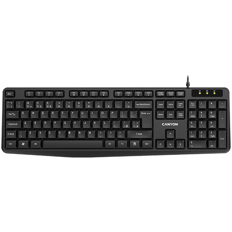 CANYON KB-1, Wired Keyboard, 104 keys, USB2.0, Black, cable length 1.5m, 443*145*24mm, 0.37kg, Adriatic