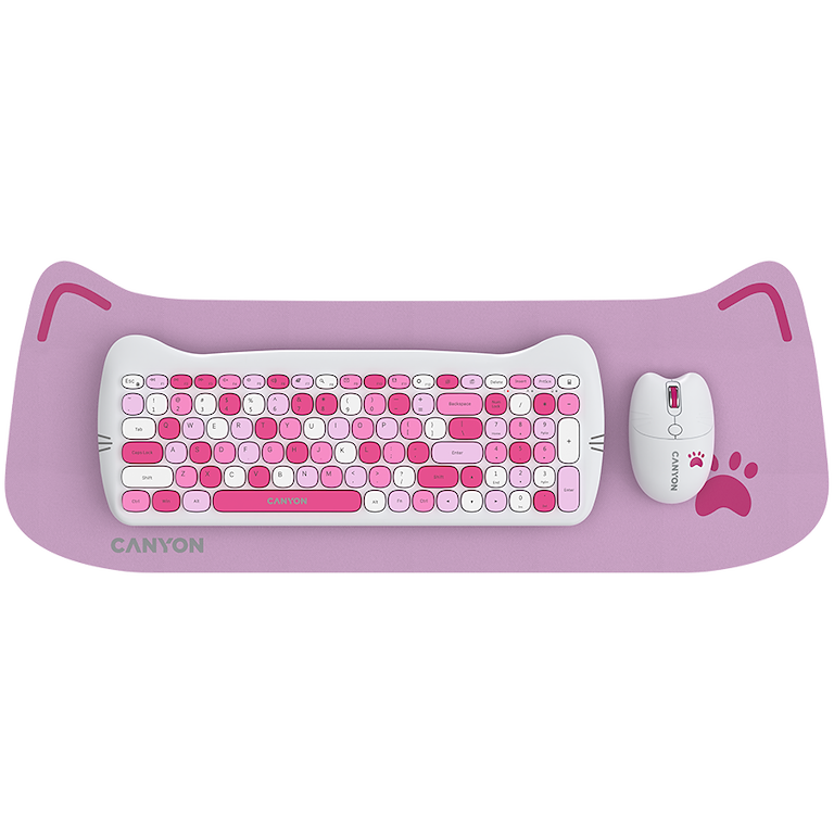 CANYON HSET-W6 EN/AD Keyboard+Mouse Kitty Edition AAA+АА Wireless Pink