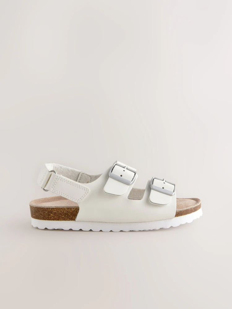 White Leather Standard Fit (F) Touch Fastening Strap Corkbed Sandals