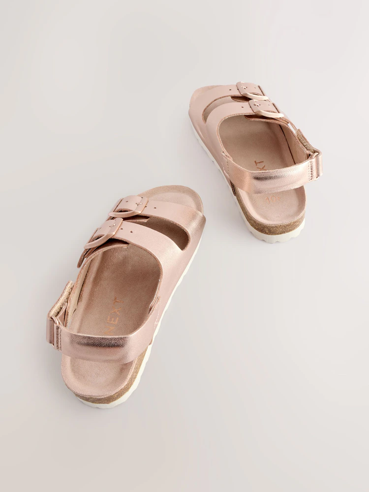 Rose Gold Metallic Standard Fit (F) Touch Fastening Strap Corkbed Sandals