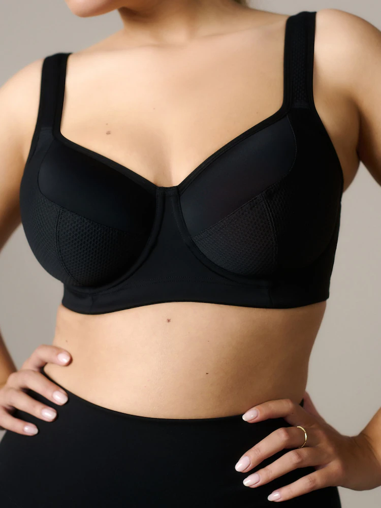 Black DD+ Non Pad Full Cup High Impact Sports Bra