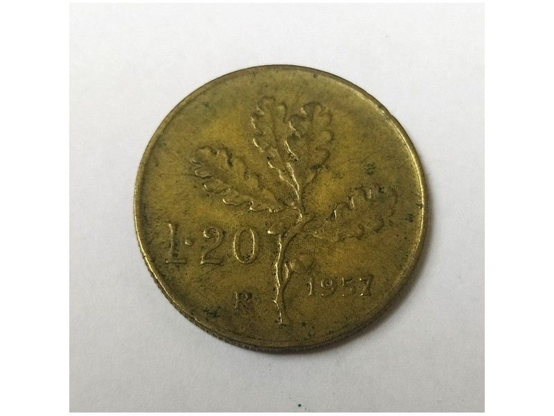 ** ITALIJA - 20 LIRA 1957. **