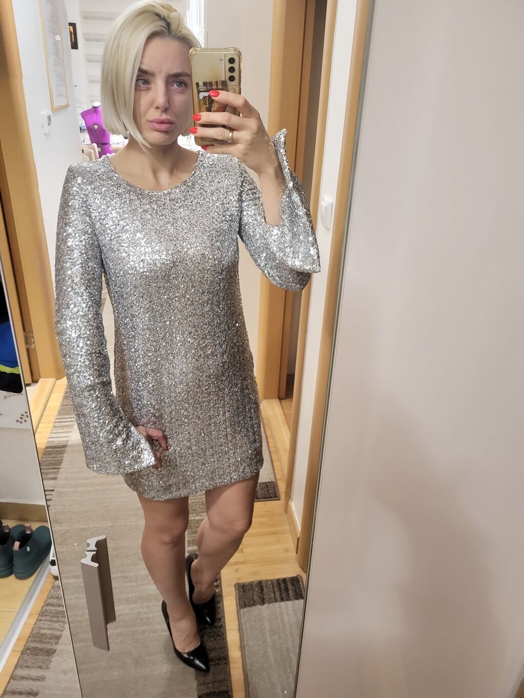 Zara S (EU 36), bоја - Silver Iphone, Cocktail, Long sleeves