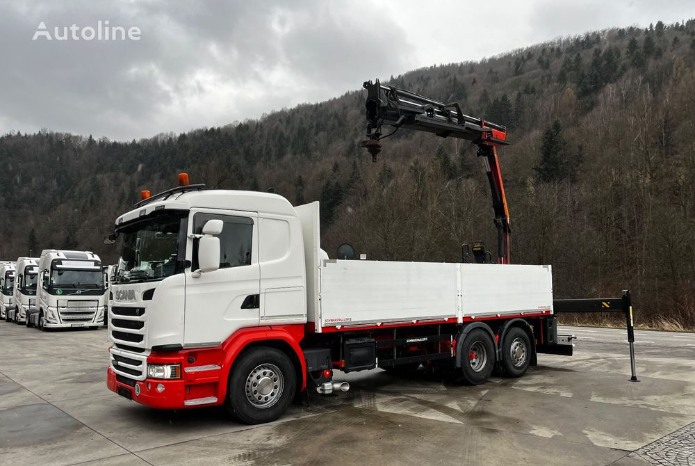 Scania G450 // 6x2// Skrzynia 6.40x2.49 // HDS Palfinger // Oś skrętna kamion s ravnom platformom