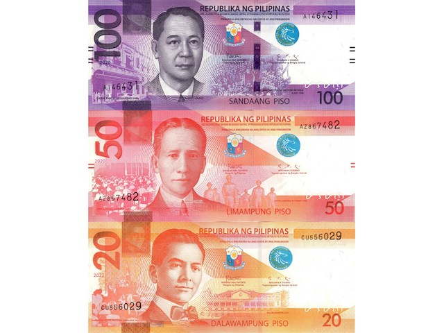 PHILIPPINES Filipini 20, 50 i 100 Peso 2020 UNC