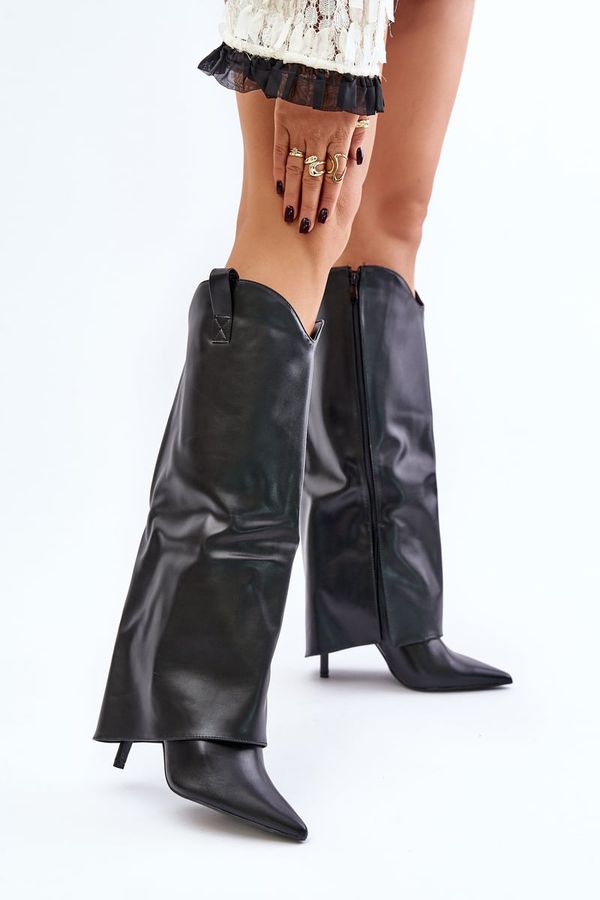 STILETTO HEEL BOOTS WITH A BENT UPPER BLACK BELLINNA