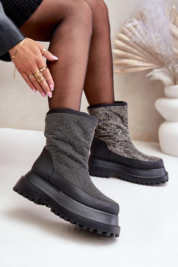 FS1 EMBELLISHED SNOW BOOTS ON PLATFORM AND FLAT HEEL BLACK AVIVINA