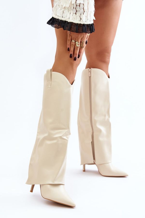 STILETTO HEEL BOOTS WITH A BENT UPPER LIGHT BEIGE BELLINNA