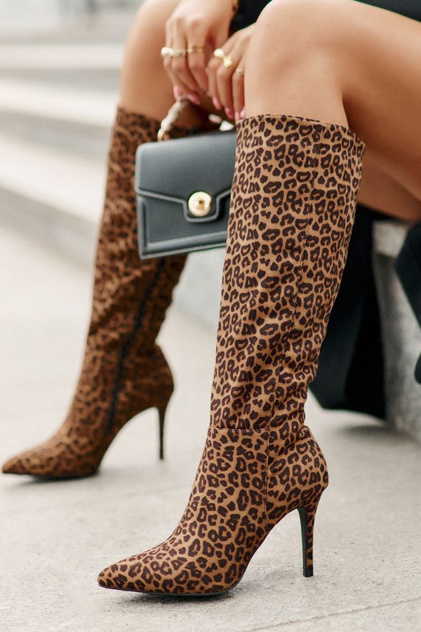 MARKA NIEZDEFINIOWANA STILETTO BOOTS WITH LEOPARD PRINT BROWN REANWENNA