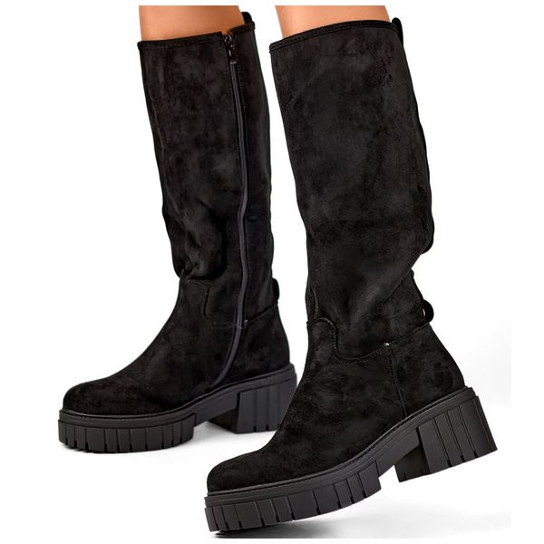 PRIMOHURT BLACK CLASSIC WOMEN'S BOOTS WITH A THICK SOLE, SUEDE OVER-THE-KNEE BOOTS