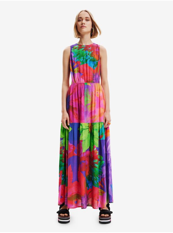 PURPLE-PINK WOMEN'S PATTERNED MAXI-DRESS WITH NECKLINES DESIGUAL SANDALL - LADIES